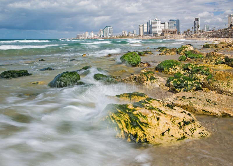 The coast of Tel Aviv editorial stock photo. Image of wave - 53603503