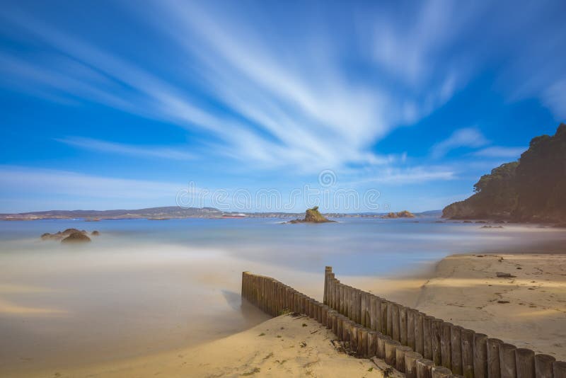 Veigue Beach Sada, La Coruna - Spain. Stock Photo - Image of boat ...