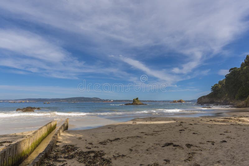 Veigue Beach Sada, La Coruna - Spain. Stock Photo - Image of boat ...