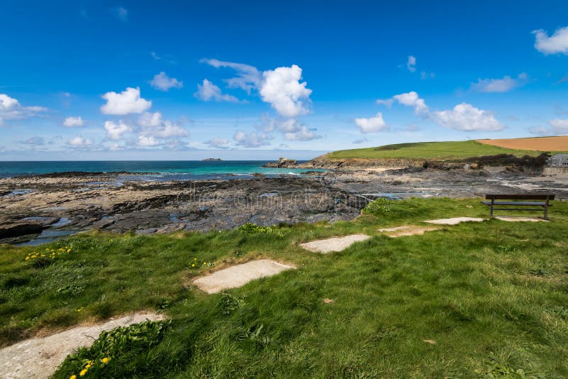 Coast View at Trevone, Cornwall, UK Stock Photo - Image of view, clouds ...