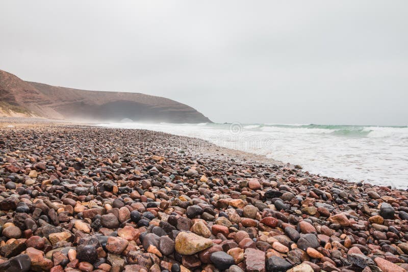 Coast, Wave, Beach and a Large Rock Stock Image - Image of relax ...