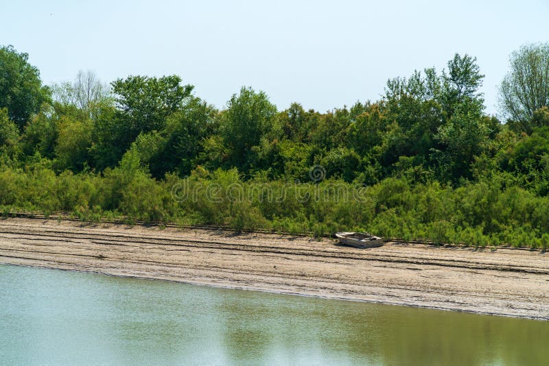 Coast of a wide flat river stock image. Image of nature - 150893777