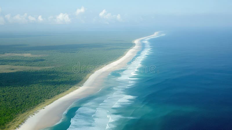 Coastal Aerial View: Tranquil Beach, Forest, and Ocean Scenery from ...