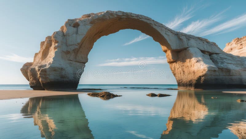 Coastal Arch Reflection Stunning Beach Landscape Stock Image - Image of ...