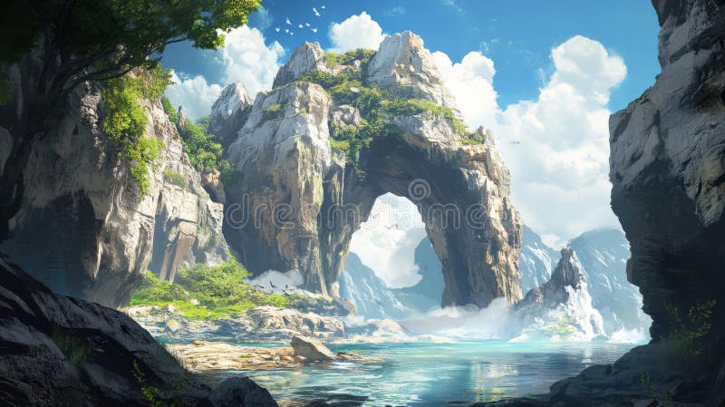 Coastal Arch Rock Formation at Tropical Island Stock Illustration ...