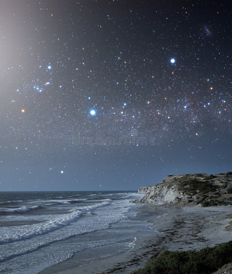 Coastal Area with a Star-filled Sky Stock Photo - Image of star, night ...