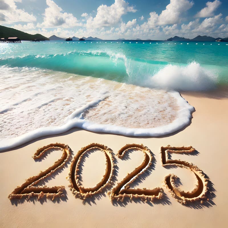 Beach Writing 2025 Sand Art Design Stock Illustration - Illustration of ...