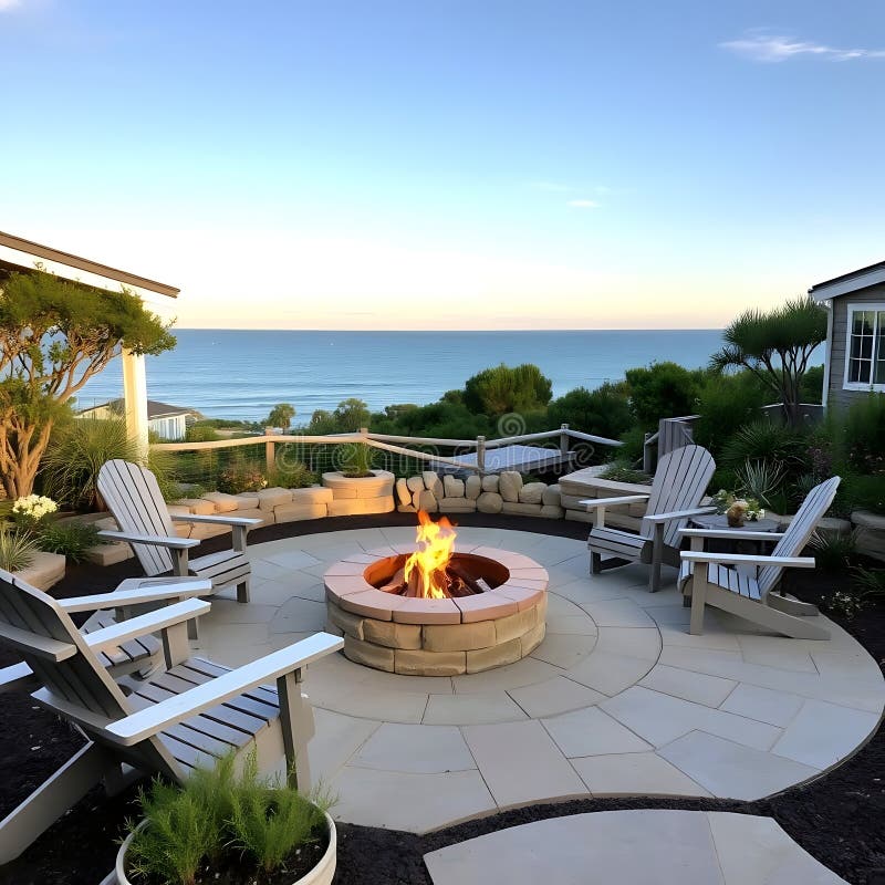 A Coastal Backyard with a Fire Pit, Adirondack Chairs, and Ocean Views ...