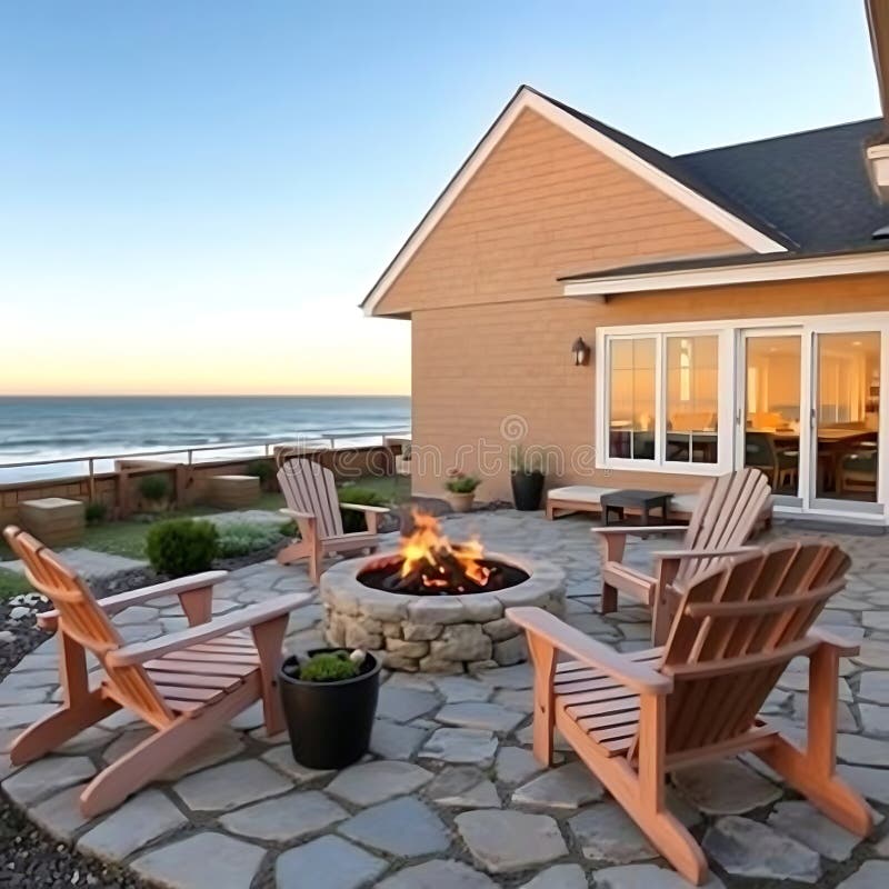 A Coastal Backyard with a Fire Pit, Adirondack Chairs, and Ocean Views ...
