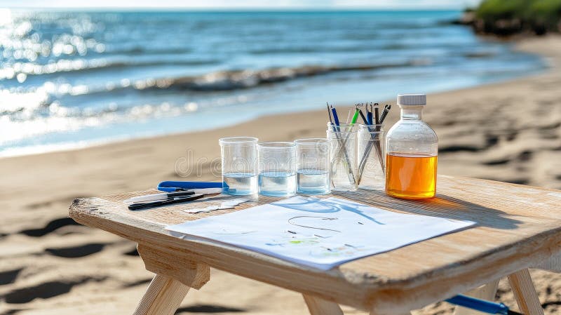 Coastal Beach Pollution Study Sampling Beach Table Sample Glasses Water ...