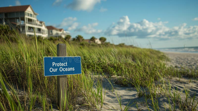 Coastal Beach Sign Protecting Our Oceans Stock Illustration ...