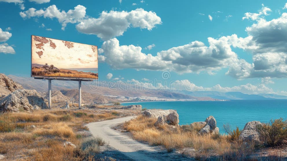 Coastal Billboard Scenic Landscape Stock Illustration - Illustration of ...