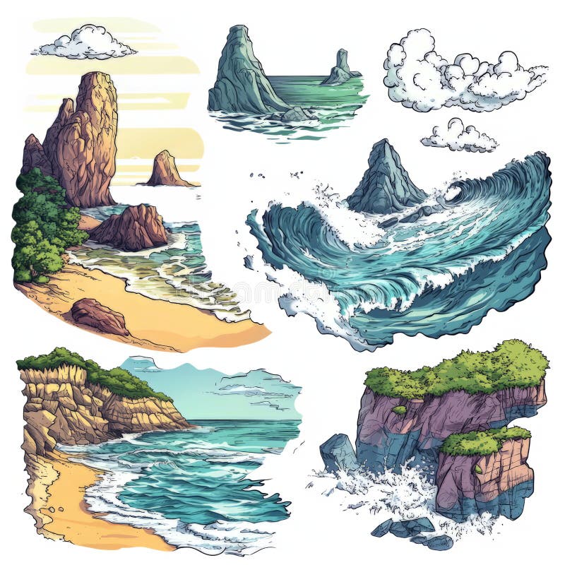 Coastal Biome with Cliffs, Sandy Beaches and Crashing Waves, White ...