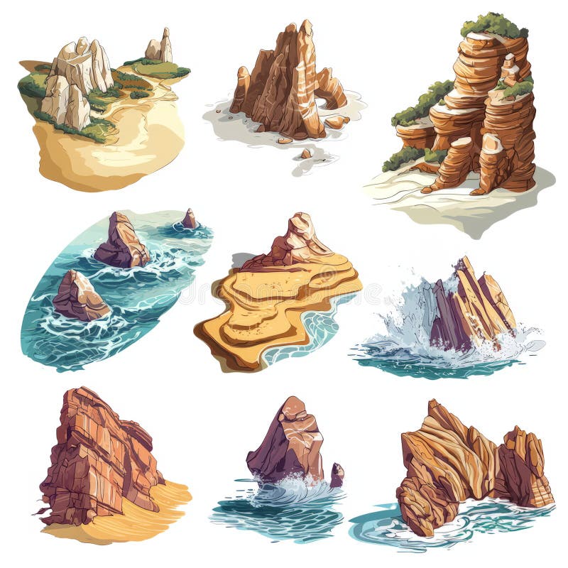 Coastal Biome with Cliffs, Sandy Beaches and Crashing Waves, White ...