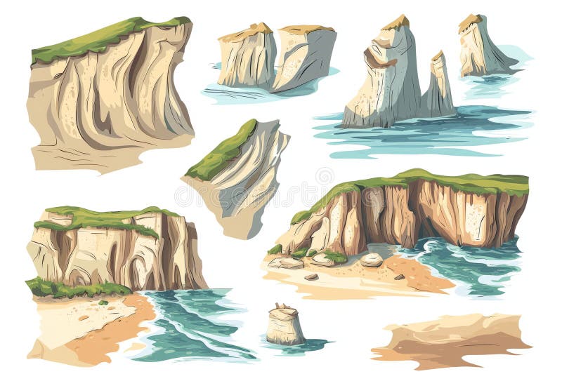 Coastal Biome with Cliffs, Sandy Beaches and Crashing Waves, White ...