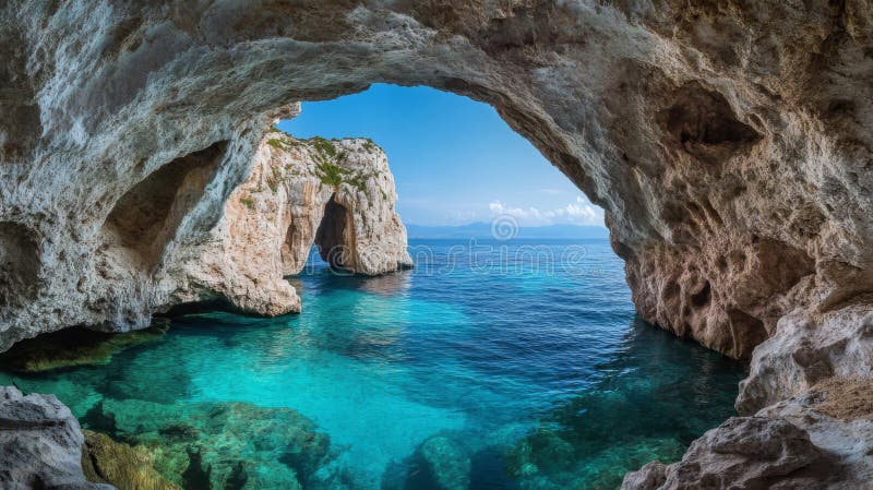 Coastal Cave Archway with Turquoise Water Stock Illustration ...