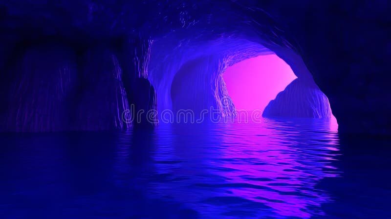 Coastal Cave Entryway Adorned with Bright Purple and Blue Colors Stock ...