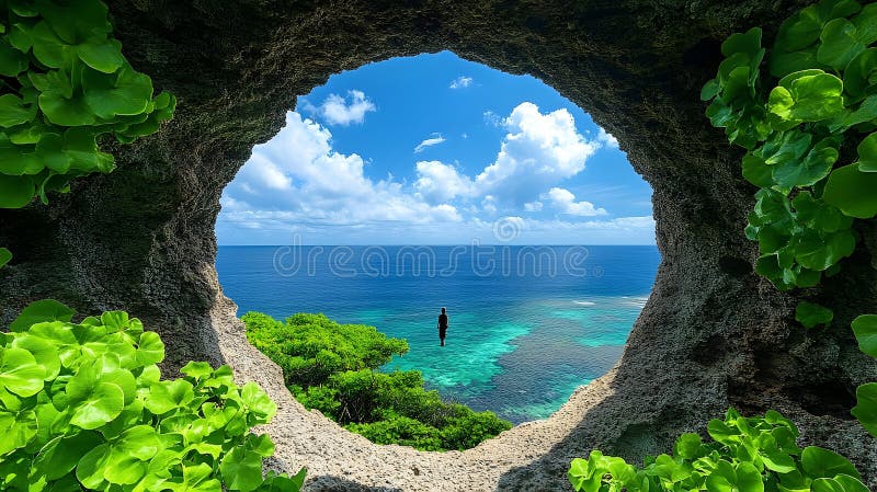 Ocean View through a Rock Formation Stock Illustration - Illustration ...