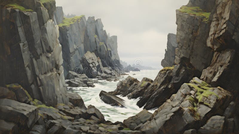 Meticulous Realism: Captivating Rocky Cliffs with Water in Foreground ...