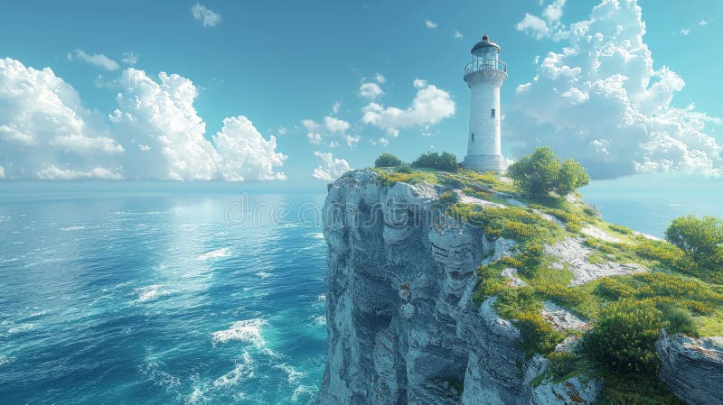 Coastal Cliff with a Lighthouse Overlooking the Ocean, Ideal for ...