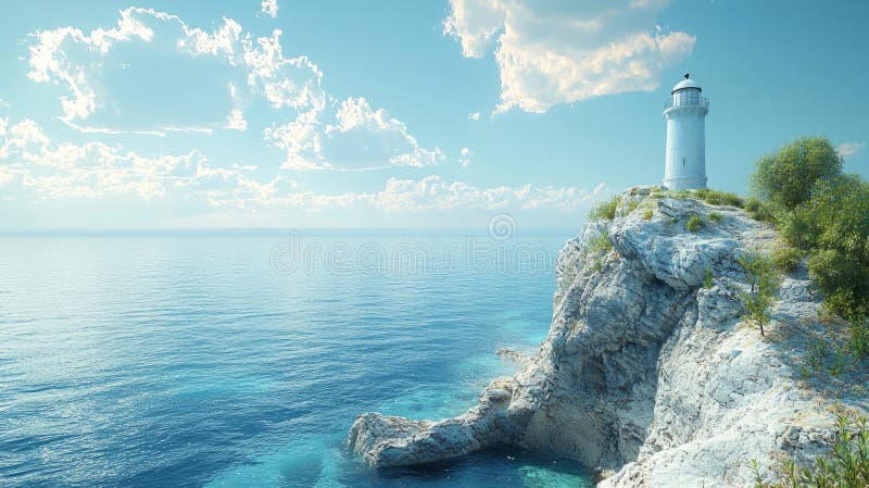 Coastal Cliff with a Lighthouse Overlooking the Ocean, Ideal for ...