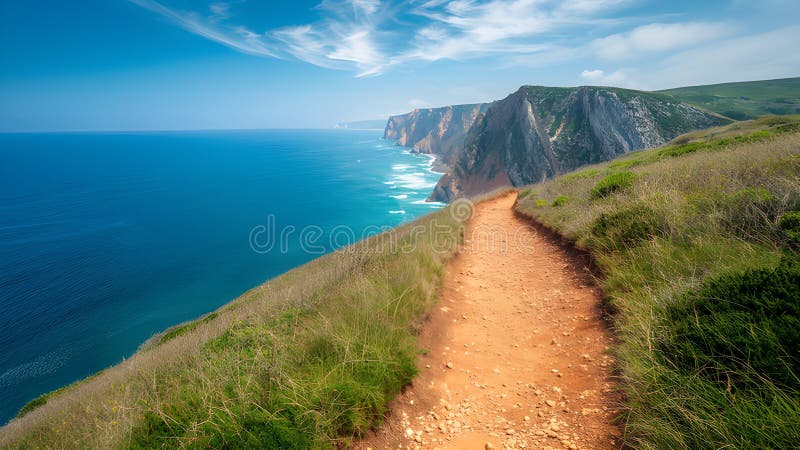 A Scenic Dirt Path Winds Along the Edge of a Coastal Cliff Stock ...