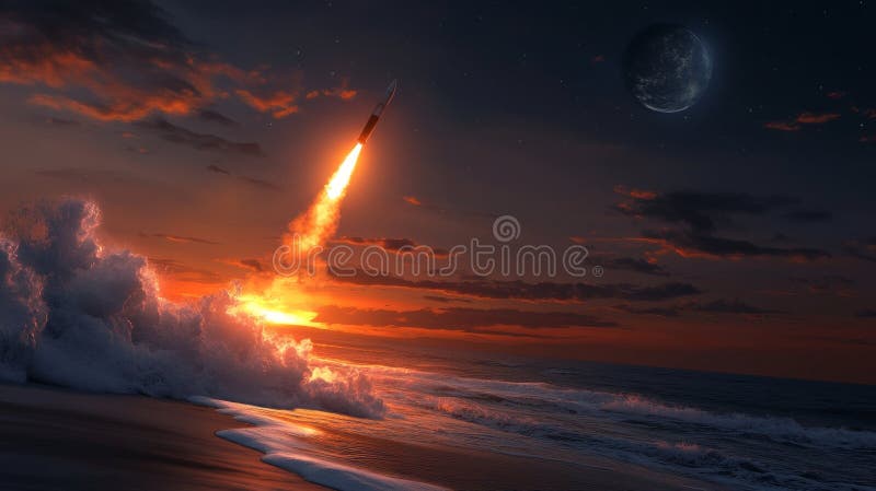 Coastal Cliff Rocket Launch at Sunset Dramatic Rocket Launch from a ...