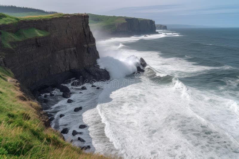 Coastal Cliff, with View of Crashing Waves and Rocky Shoreline Stock ...