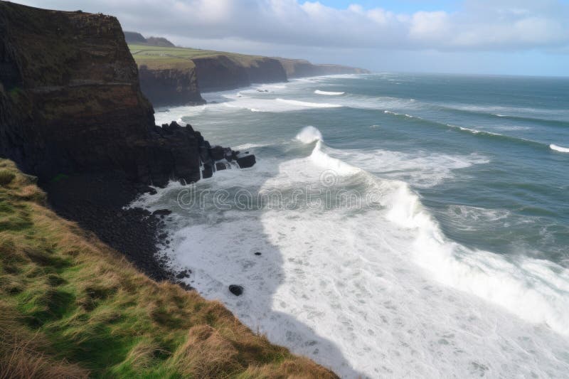 Coastal Cliff, with View of Crashing Waves and Rolling Surf Stock Photo ...