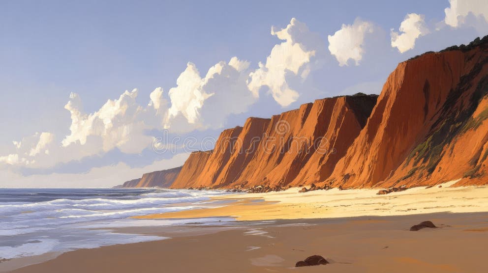 Coastal Cliffs Bask in Sunset Sunlight Over Ocean Waves Stock ...