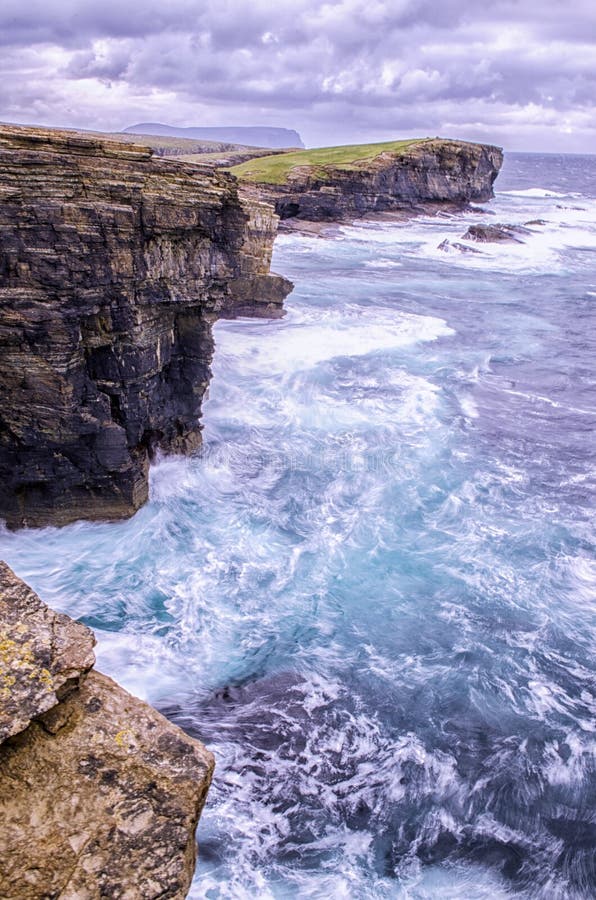 Coastal Cliffs with Crashing Waves Stock Image - Image of sunset ...