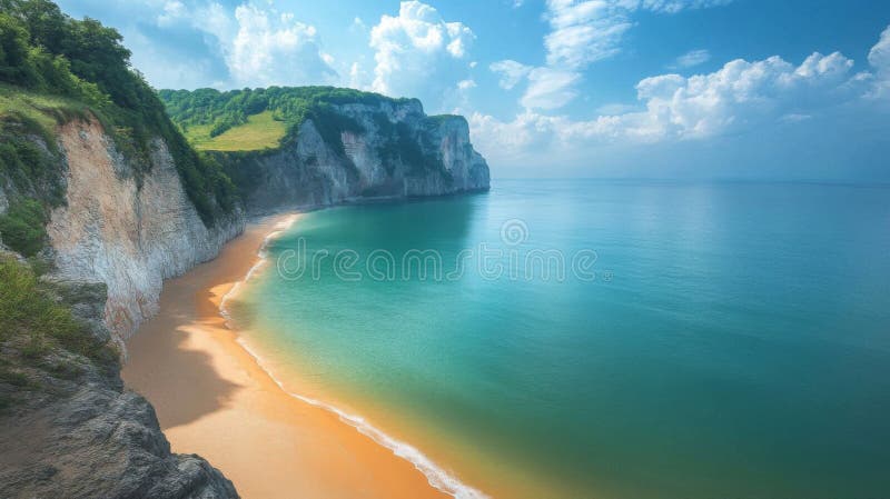 Coastal Cliffs Dramatic Ocean Sandy Beach Scene Stock Illustration ...