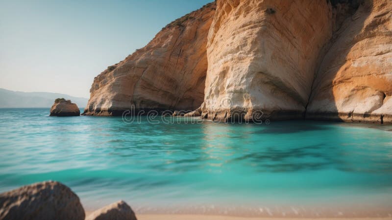 Coastal Cliffs Enclosing a Sandy Cove and Turquoise Water. Stock Photo ...