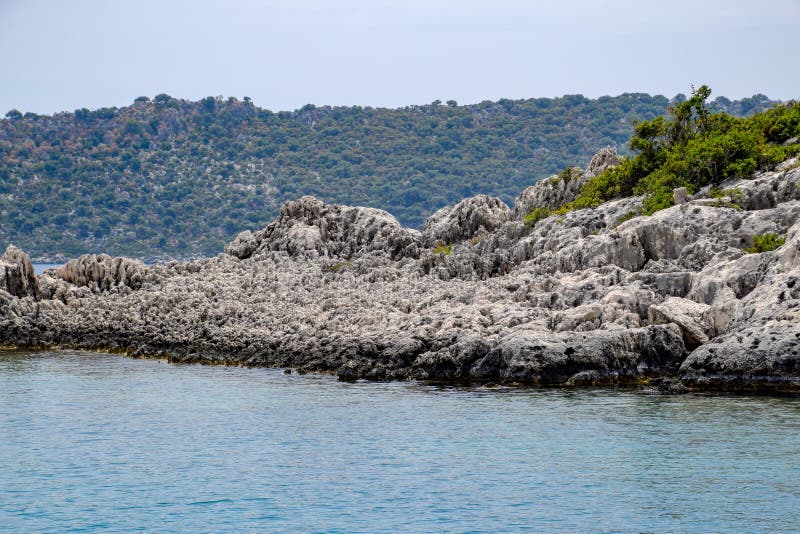 Coastal Cliffs of Limestone. the Coast of Mediterranean Sea in Turkey ...