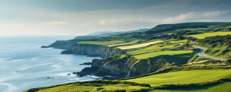 Coastal Cliffs and Lush Green Fields with Ocean View, Scenic Landscape ...