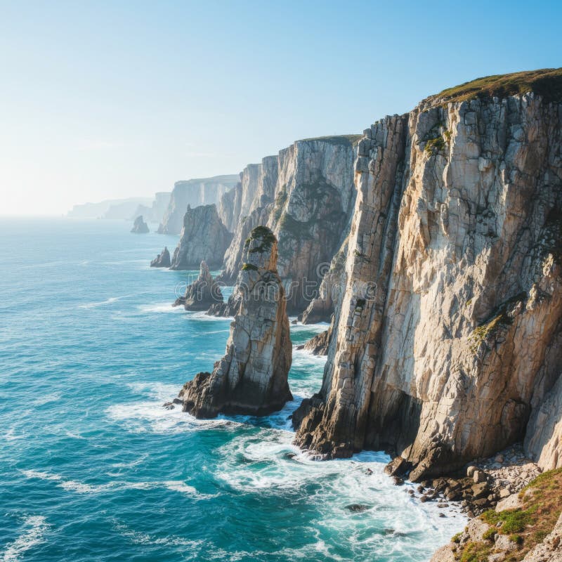 Coastal Cliffs and Ocean View Stock Illustration - Illustration of ...