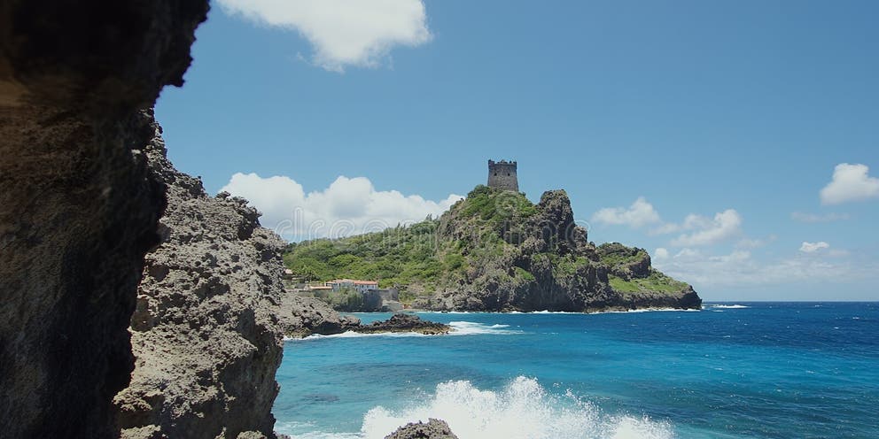 Coastal Cliffs Ocean View Ancient Tower Dramatic Seascape Stock Image ...