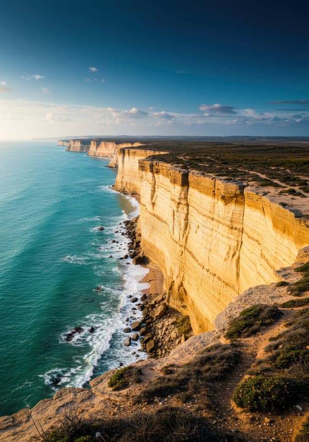 Coastal Cliffs at Sunset: a Dramatic Seascape Stock Illustration - Illustration of nature ...