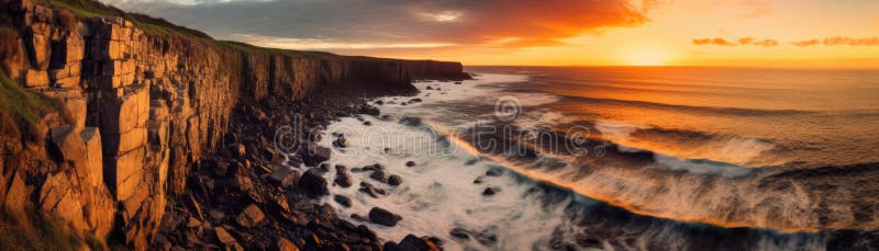Coastal Cliffside with a Blurred Ocean Sunset Banner Background ...