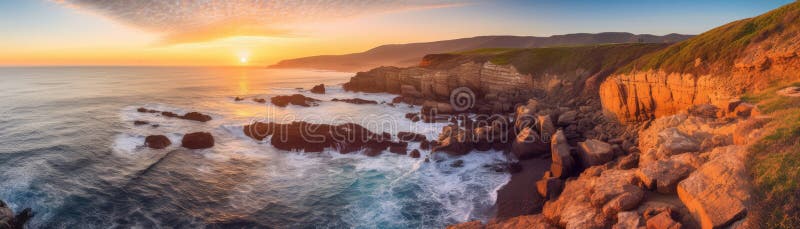 Coastal Cliffside with a Blurred Ocean Sunset. Banner for Web ...