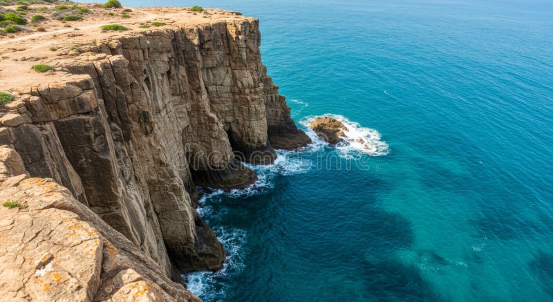 Coastal Cliffside Overlooking Turquoise Ocean Stock Image - Image of ...