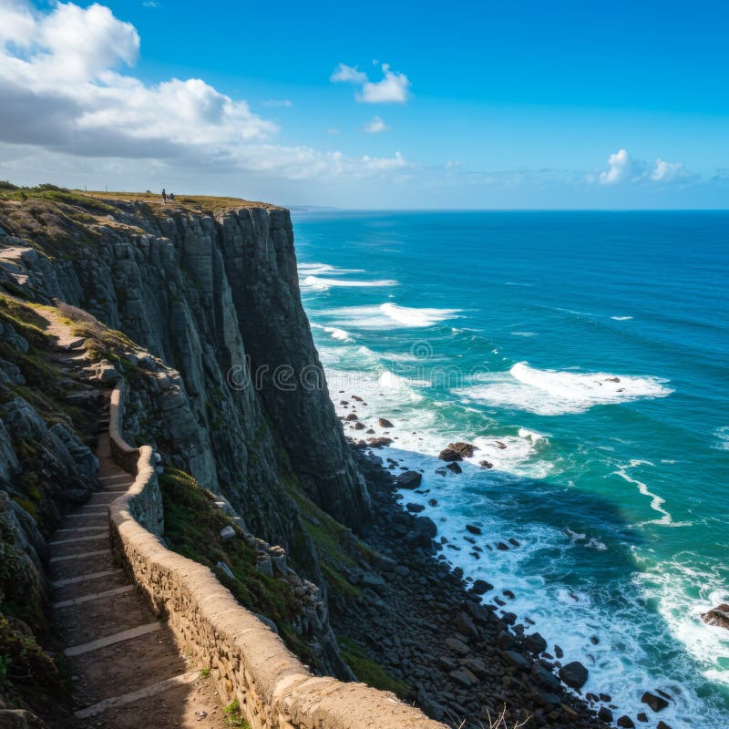 Coastal Cliffside Path with Ocean View Stock Illustration ...
