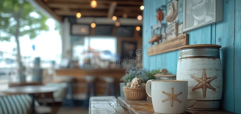 Coastal Coffee Shop with a Nautical Theme Stock Illustration ...