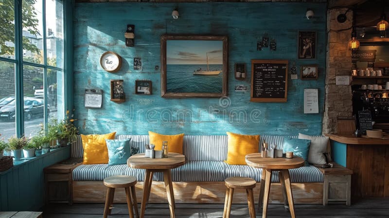 Coastal Coffee Shop with a Nautical Theme Stock Illustration ...