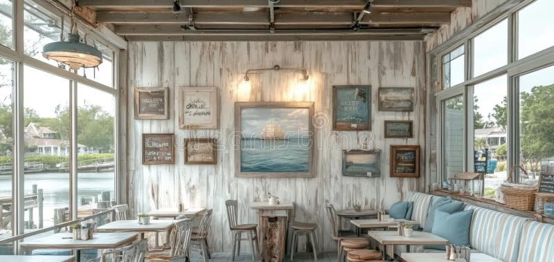 Coastal Coffee Shop with a Nautical Theme Stock Illustration ...