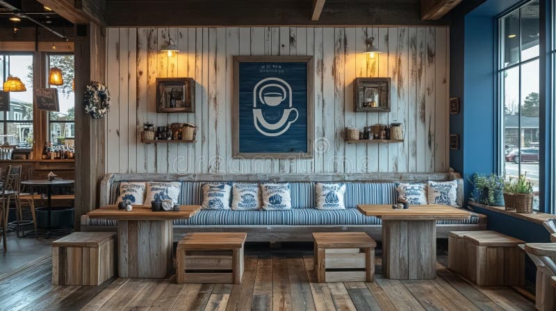 Coastal Coffee Shop with a Nautical Theme Stock Illustration ...