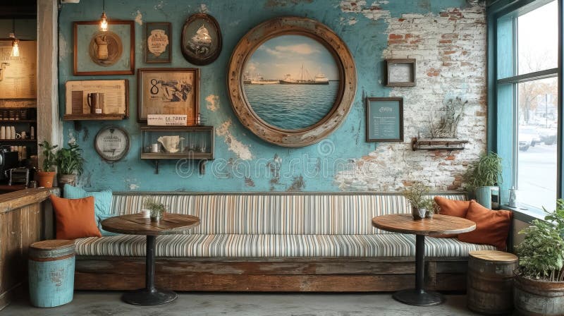 Coastal Coffee Shop with a Nautical Theme Stock Illustration ...