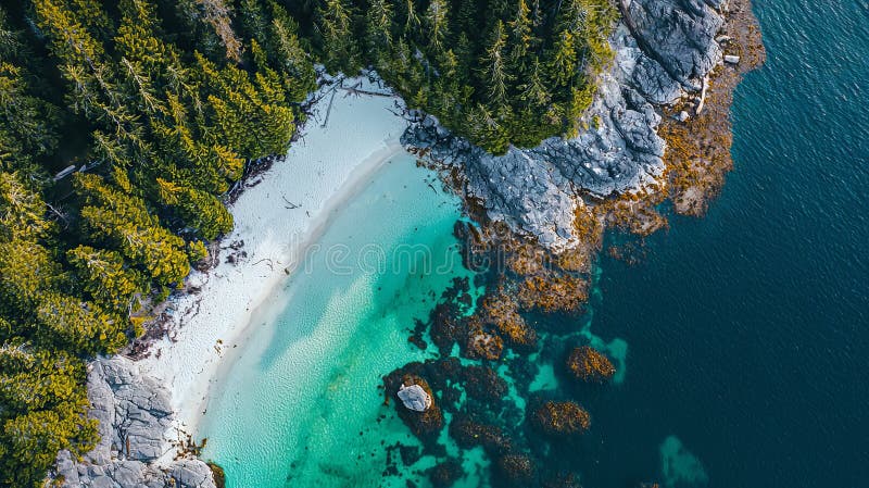 Coastal Cove with Lush Trees and Rocky Formations in a Tranquil Setting ...