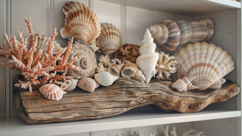Coastal Decor Featuring Seashells, Coral, and Decorative Elements on a ...