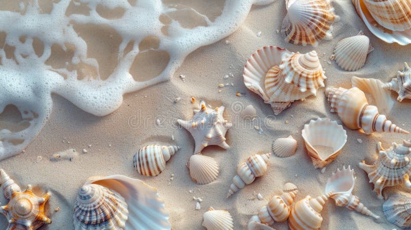 Coastal Decor, Soft Pastel Seashells Delicately Arranged on a Sandy ...